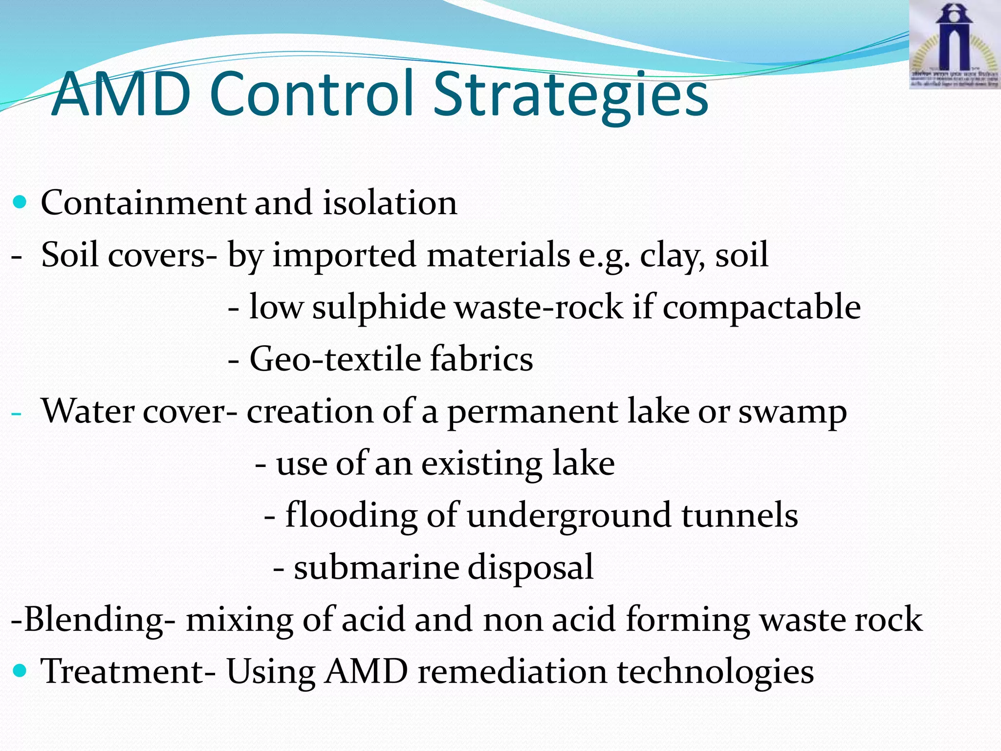 Acid Mine drainage occurrence and its remediation | PPTX