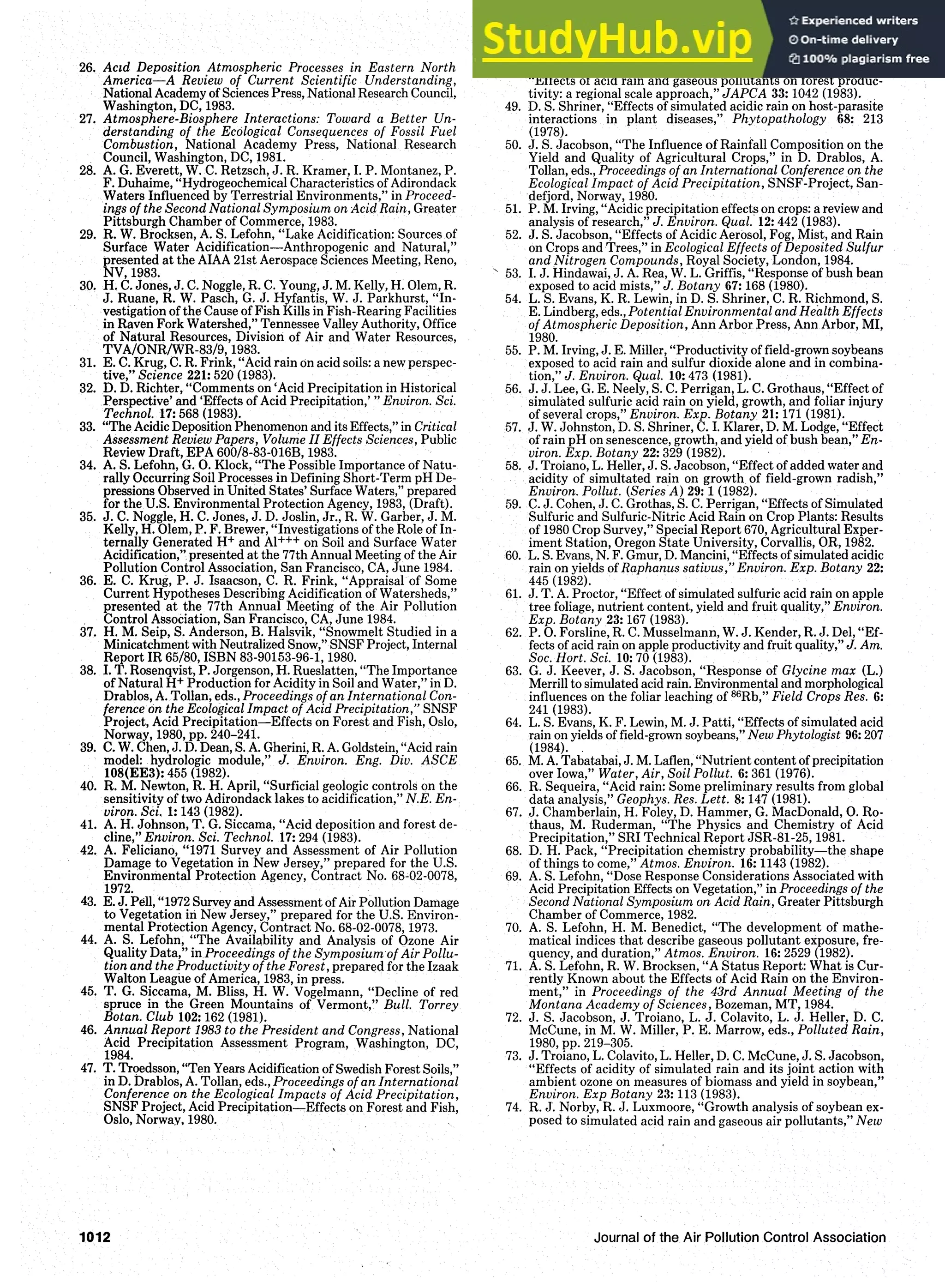 Acid Rain Effects Research A Status Report | PDF