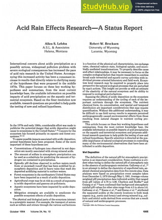 Acid Rain Effects Research A Status Report | PDF