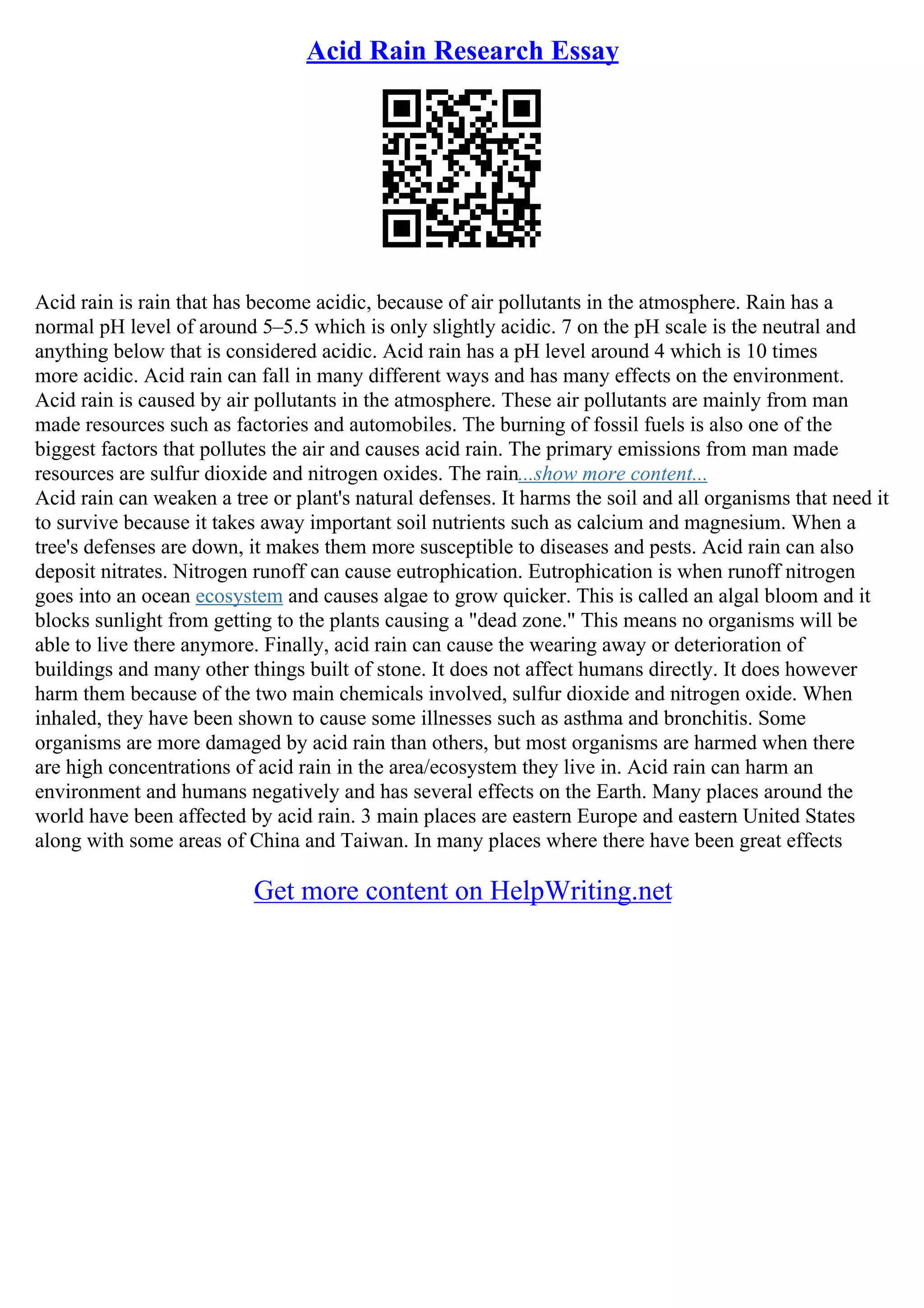 Acid Rain Essay | PDF