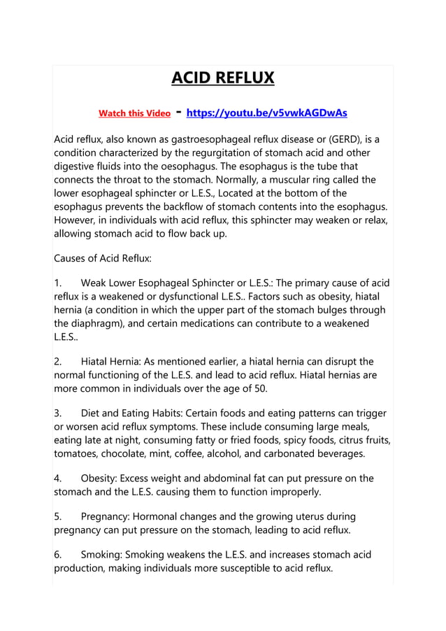 Acid Reflux - Causes and Symptoms.pdf | Digestive Disorders | Diseases ...