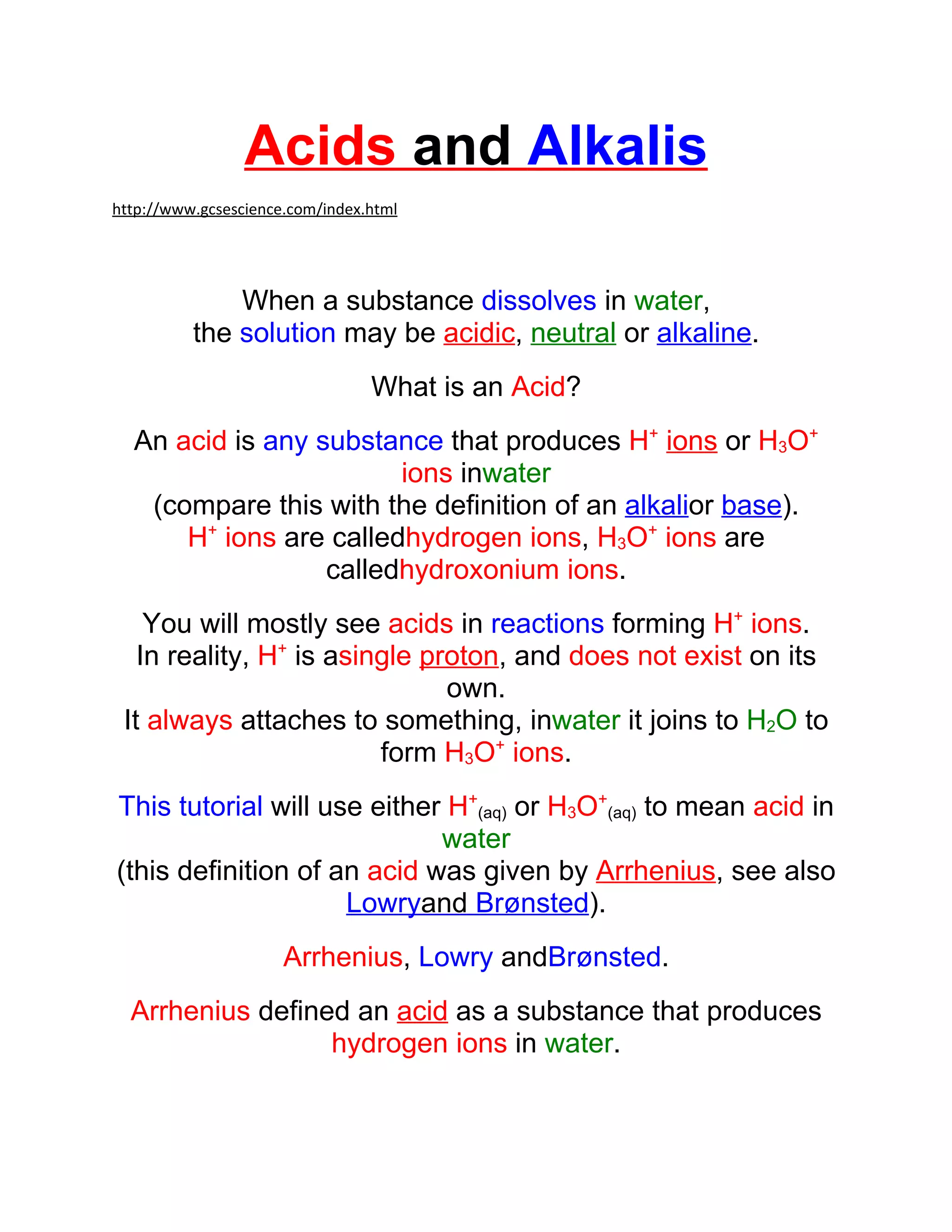 Acids and alkalis | DOC | Chemistry | Science