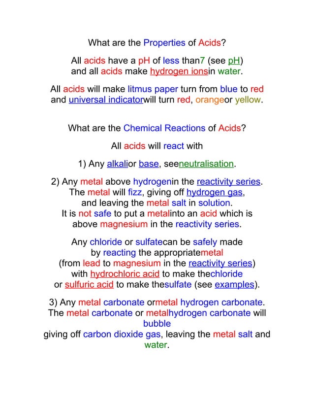 Acids and alkalis | DOC | Chemistry | Science