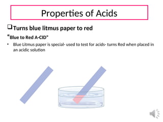 Acids and Bases description definition properties and reactions | PPT