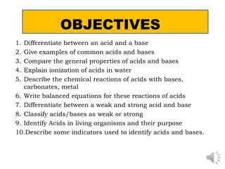 Acids and Bases description definition properties and reactions | PPT