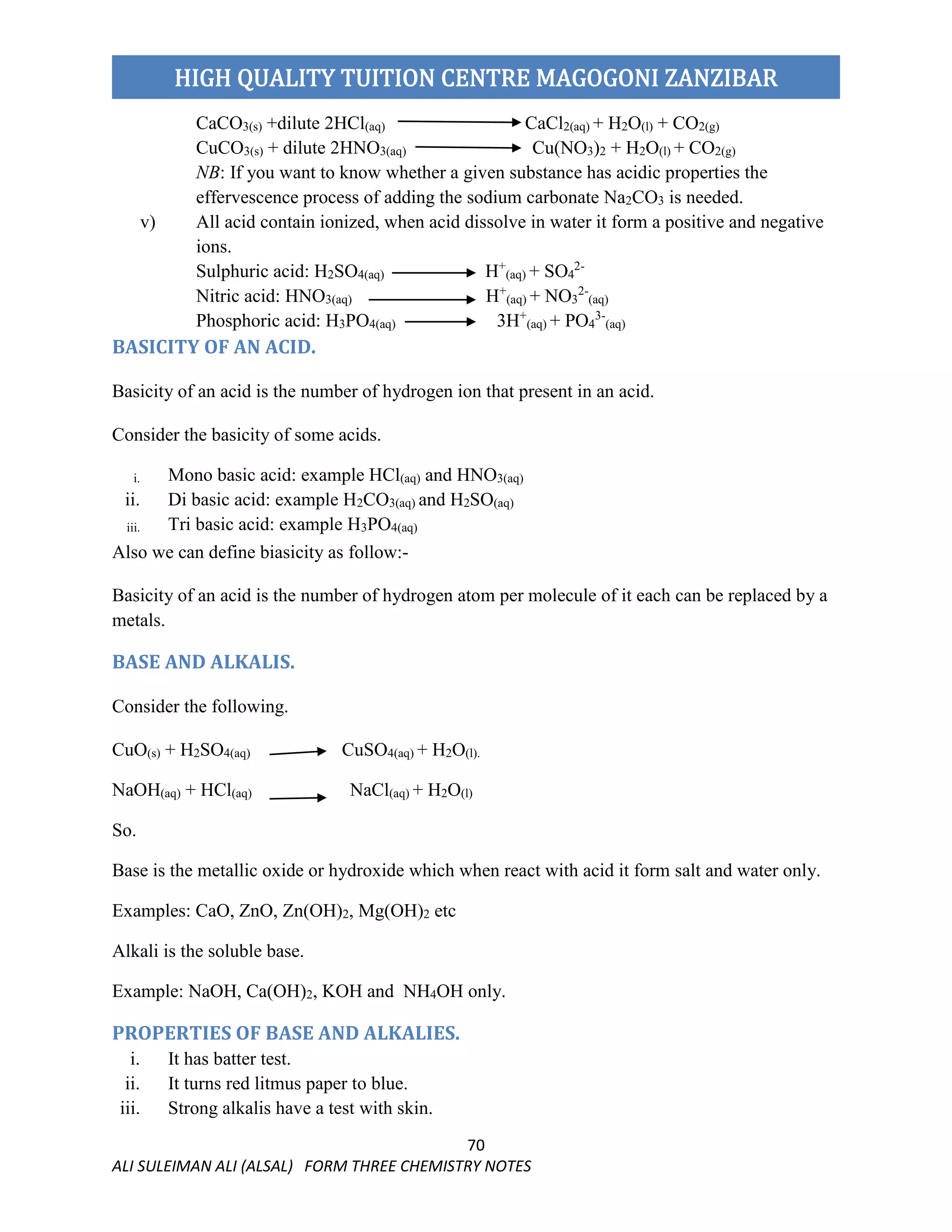 Acids and base for O level chemistry | PDF