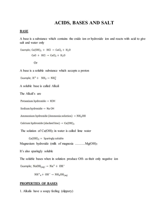 Acids, bases and salt | DOCX | Chemistry | Science