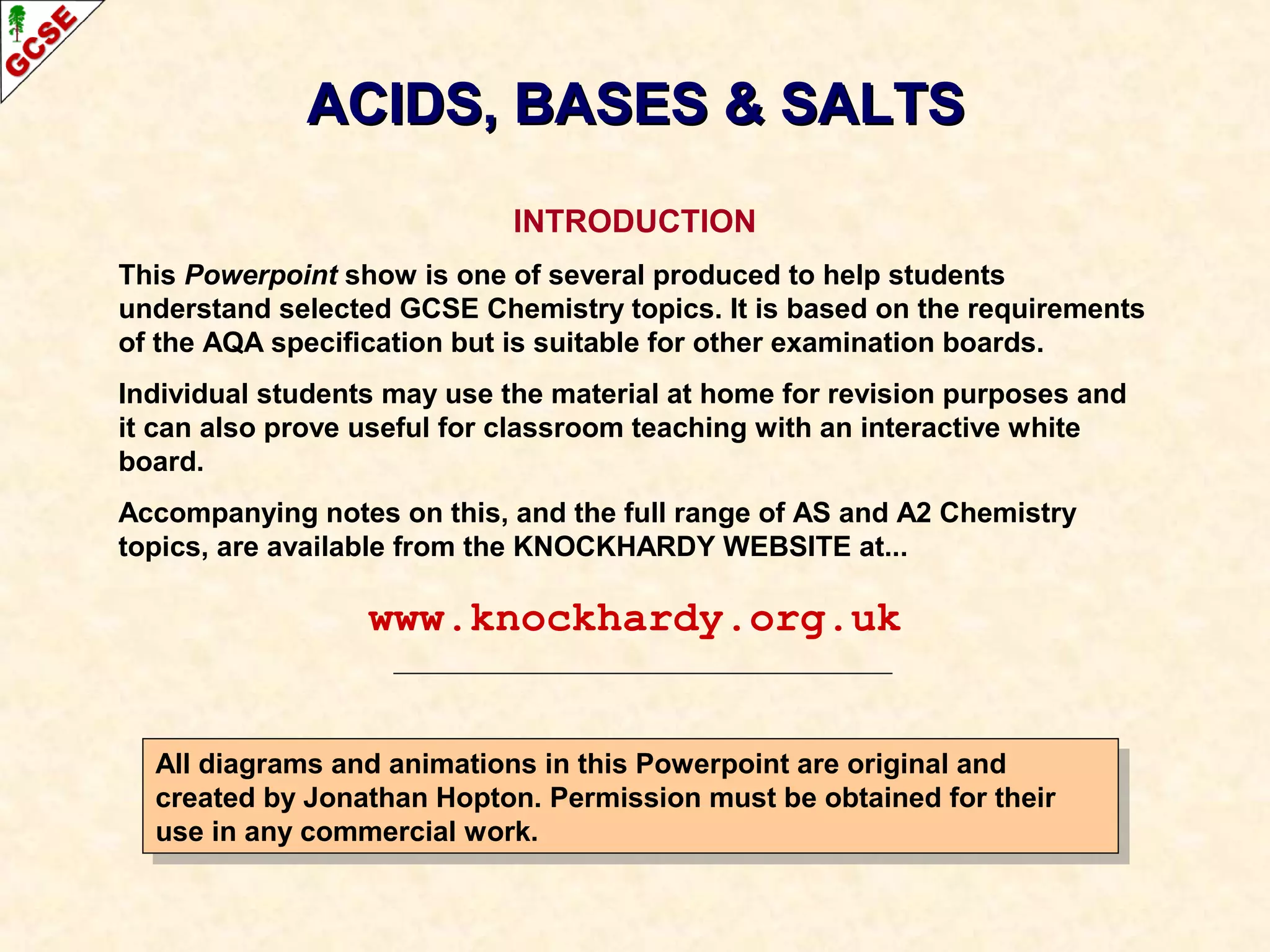 Acids, bases and salts IGCSE Chemistry | PPS | Chemistry | Science