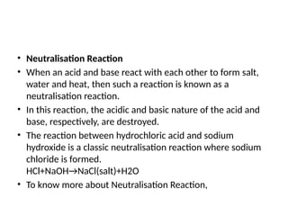 Acids Bases and salts neutralisation reaction , etc | PPTX