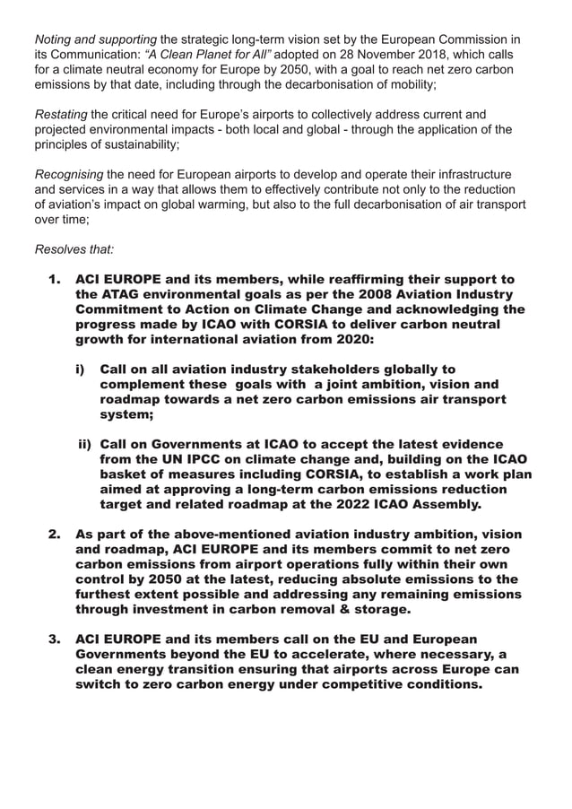Aci europe resolution european airports committing to net zero carbon ...