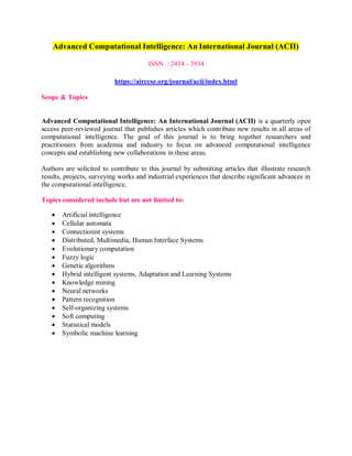 Advanced Computational Intelligence: An International Journal (ACII) | PDF