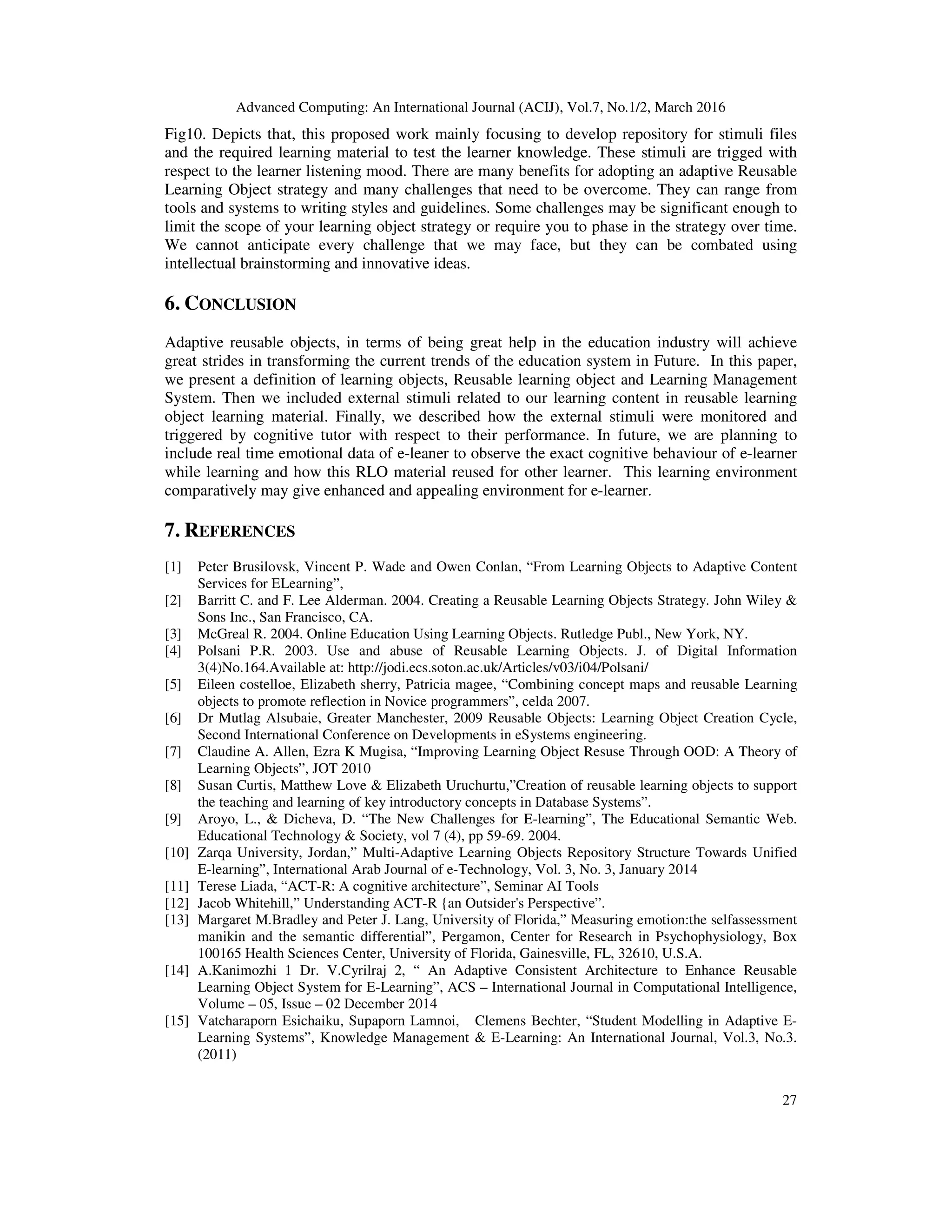 AN ADAPTIVE REUSABLE LEARNING OBJECT FOR E-LEARNING USING COGNITIVE ARCHITECTURE | PDF | Web ...