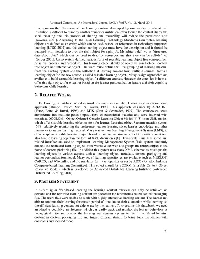 AN ADAPTIVE REUSABLE LEARNING OBJECT FOR E-LEARNING USING COGNITIVE ARCHITECTURE | PDF | Web ...