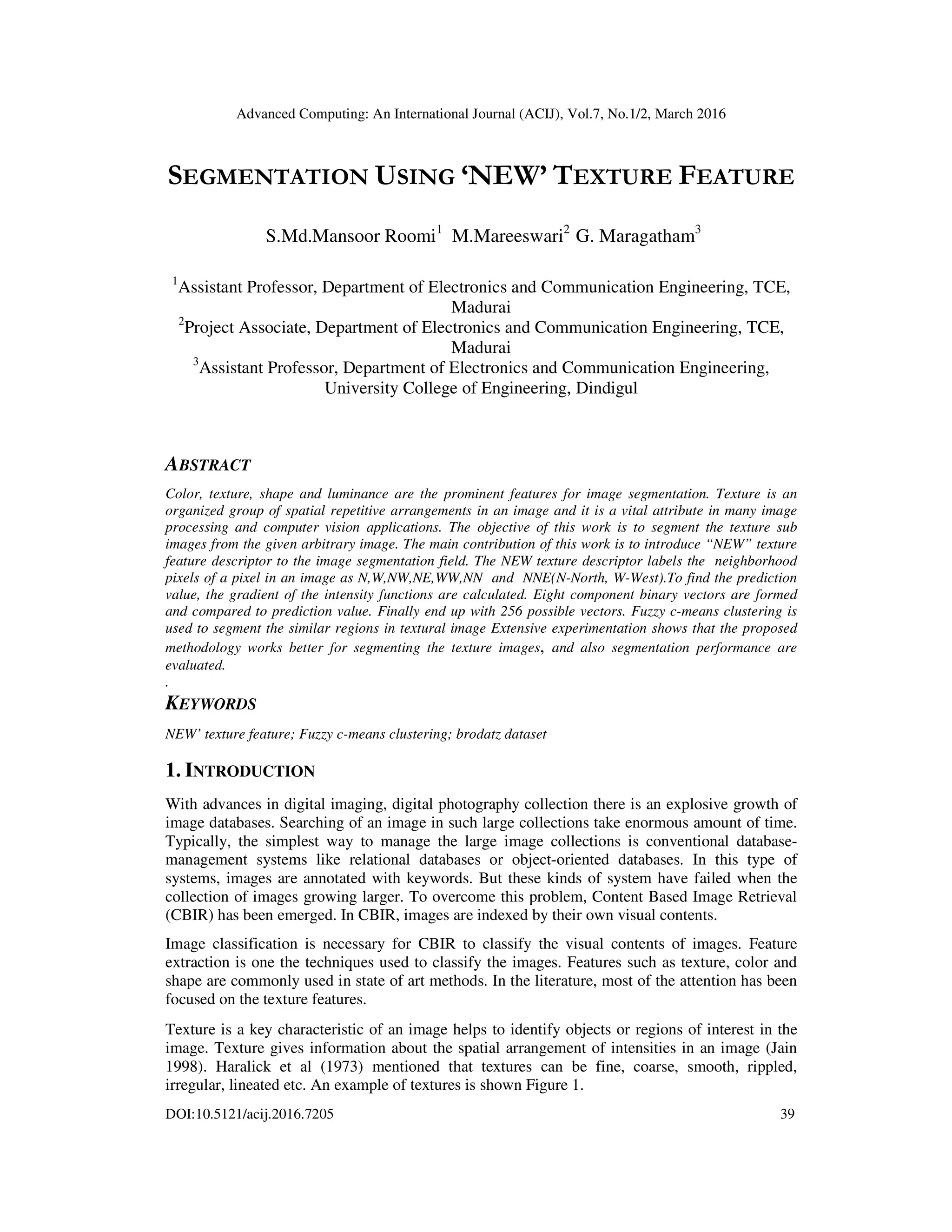 Segmentation Using ‘new Texture Feature Pdf