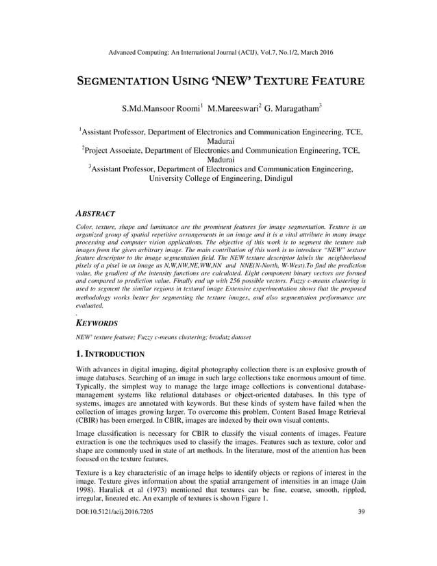 SEGMENTATION USING ‘NEW’ TEXTURE FEATURE | PDF
