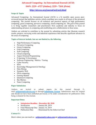 Advanced Computing: An International Journal (ACIJ) | PDF | Computing | Technology & Computing