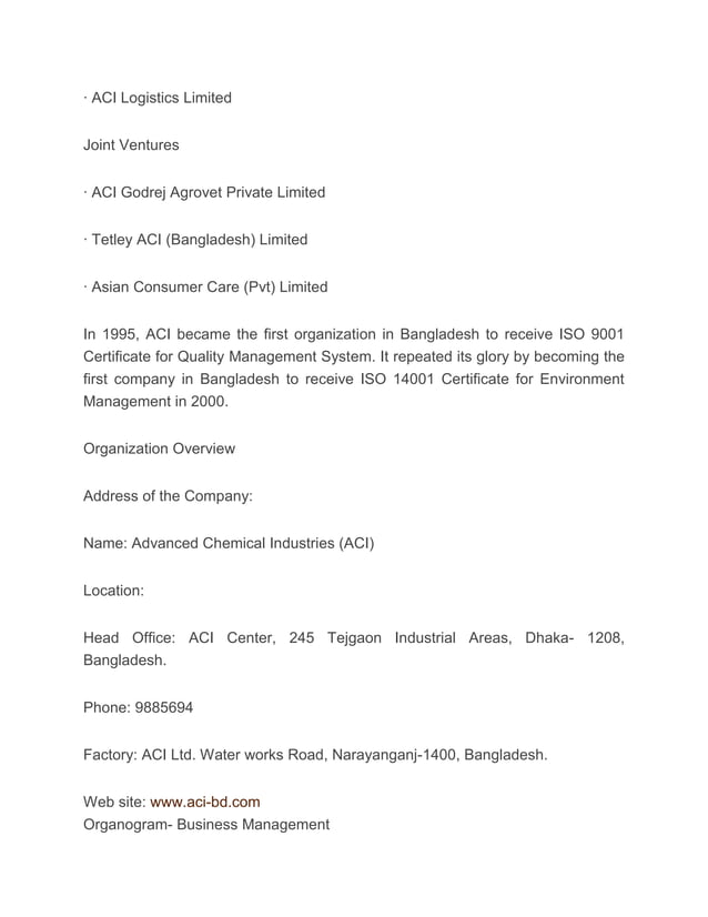 Aci management reporting system of aci | DOCX | Environmental Services ...