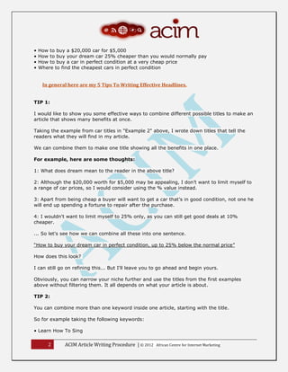 Acim article writing procedures | PDF