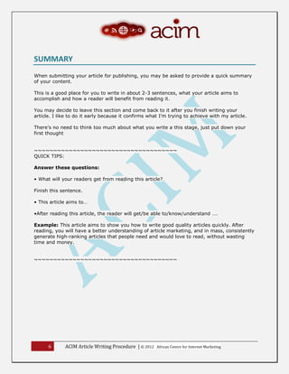 Acim article writing procedures | PDF