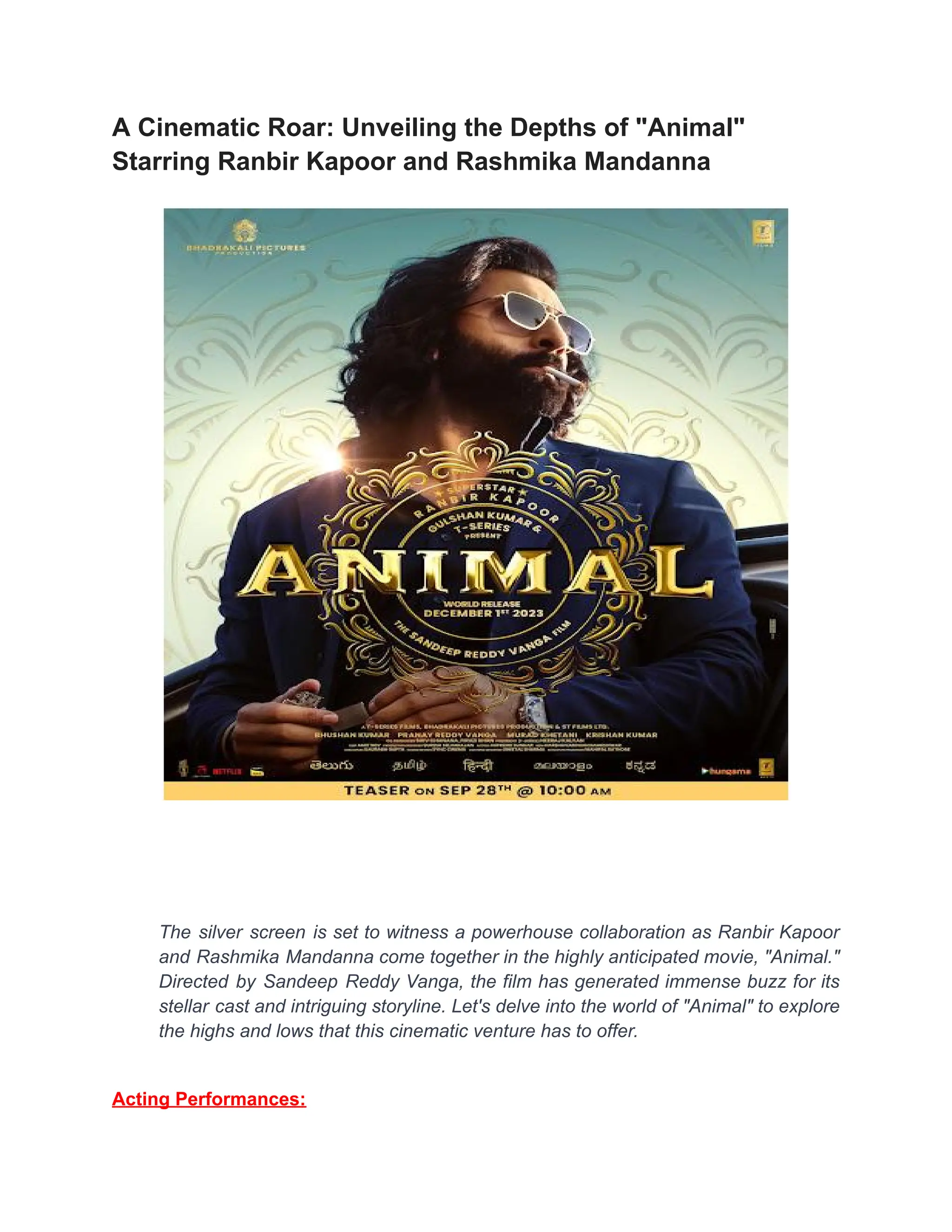 A Cinematic Roar Unveiling the Depths of Animal Starring Ranbir Kapoor and Rashmika Mandanna.pdf