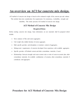 Aci over view by deepak patil | PDF