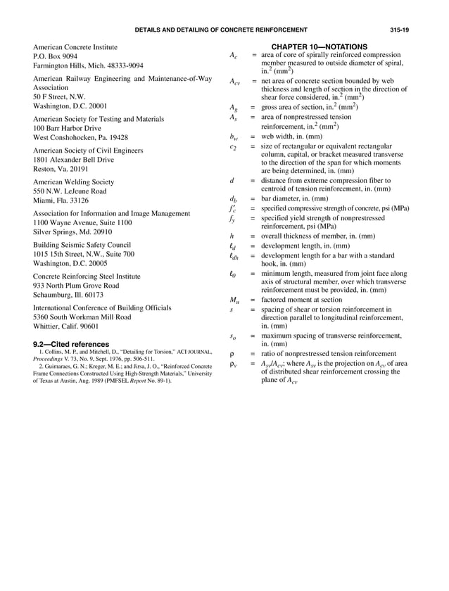 Aci reinf details aci 315-99 | PDF