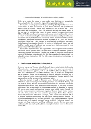 A Citation-Based Ranking Of The Business Ethics Scholarly Journals | PDF