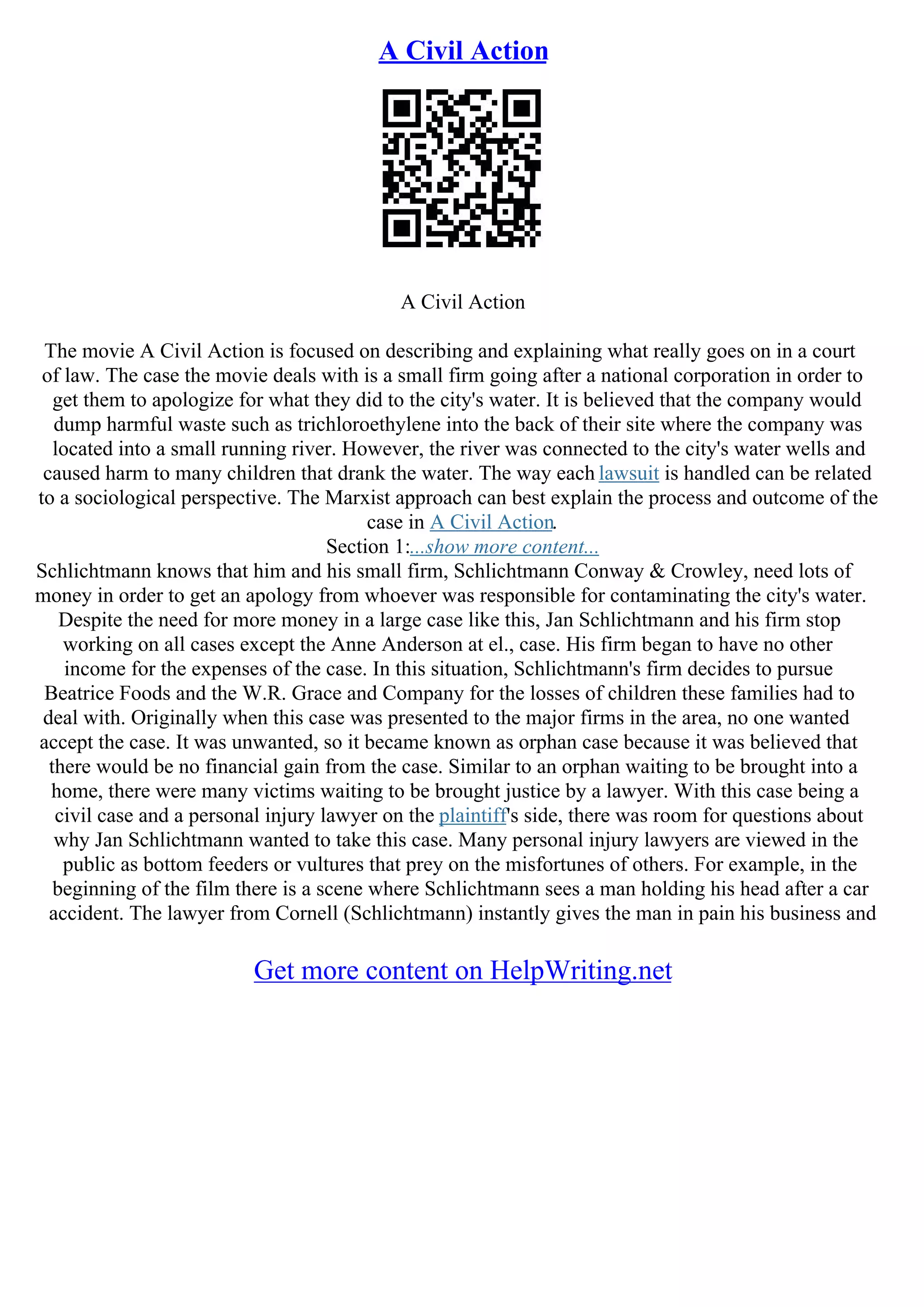 A Civil Action Essay | PDF