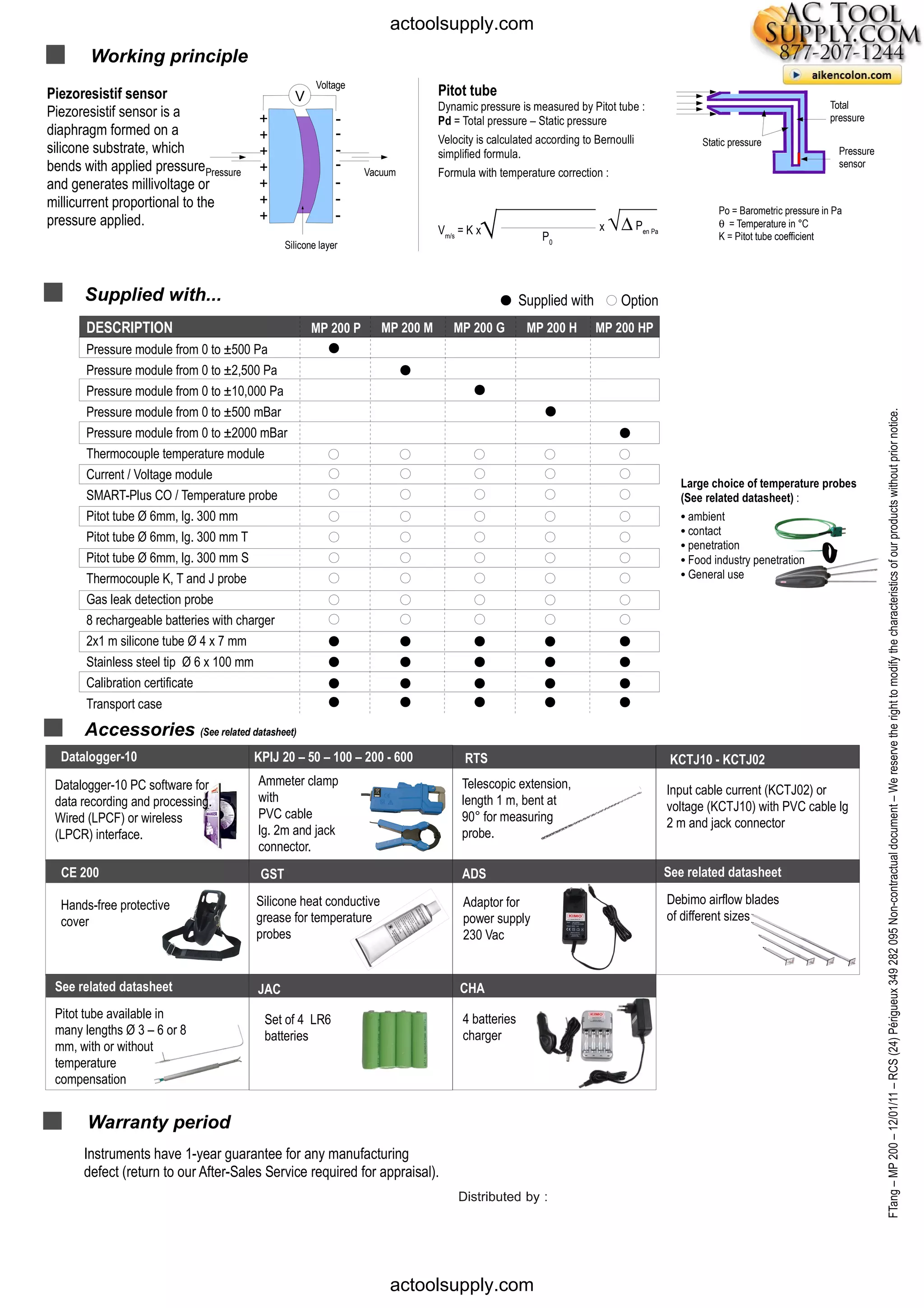 Kimo MP 200 P Thermo Anemometer Datasheet | PDF