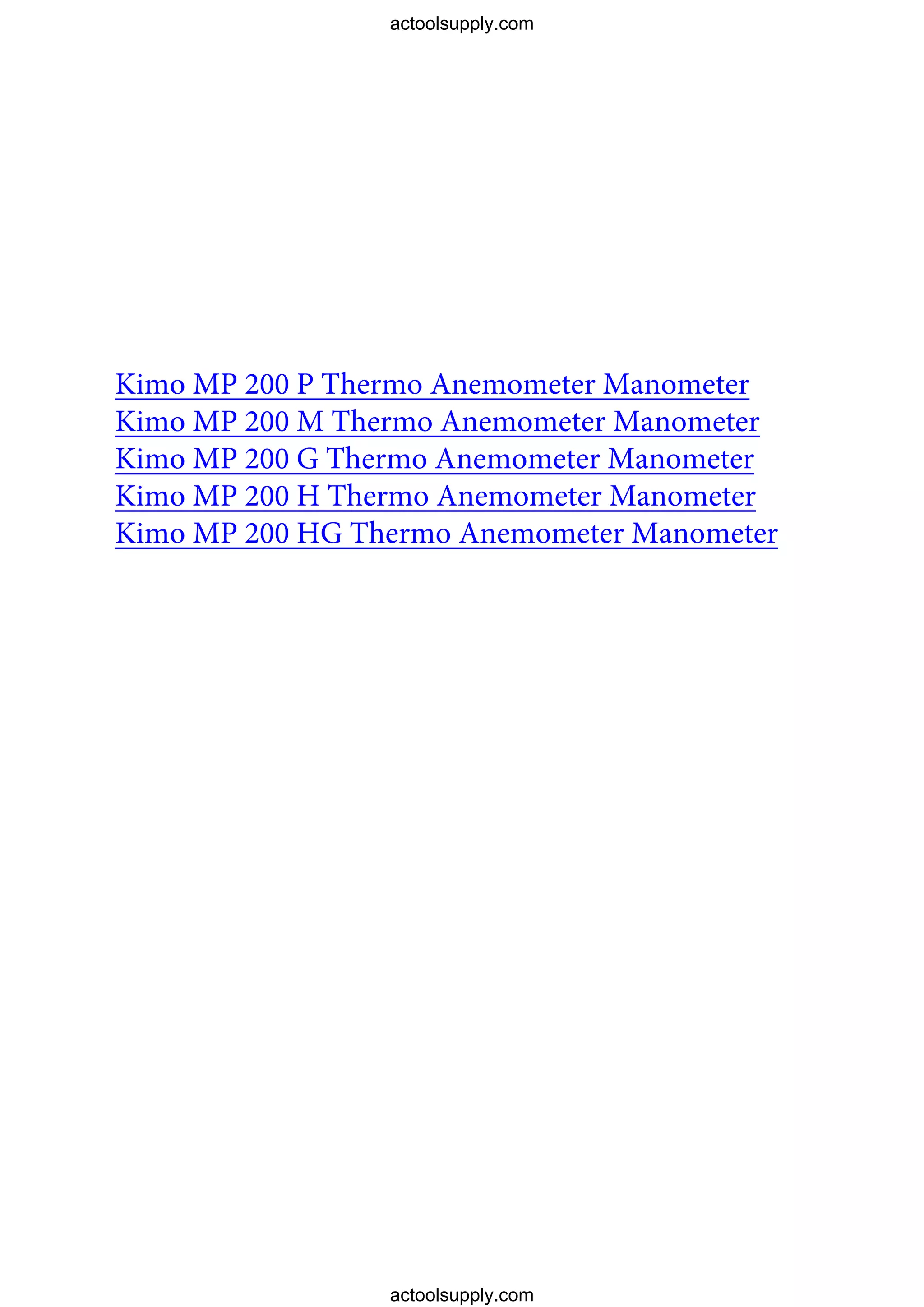 Kimo MP 200 G Thermo Anemometer Datasheet | PDF