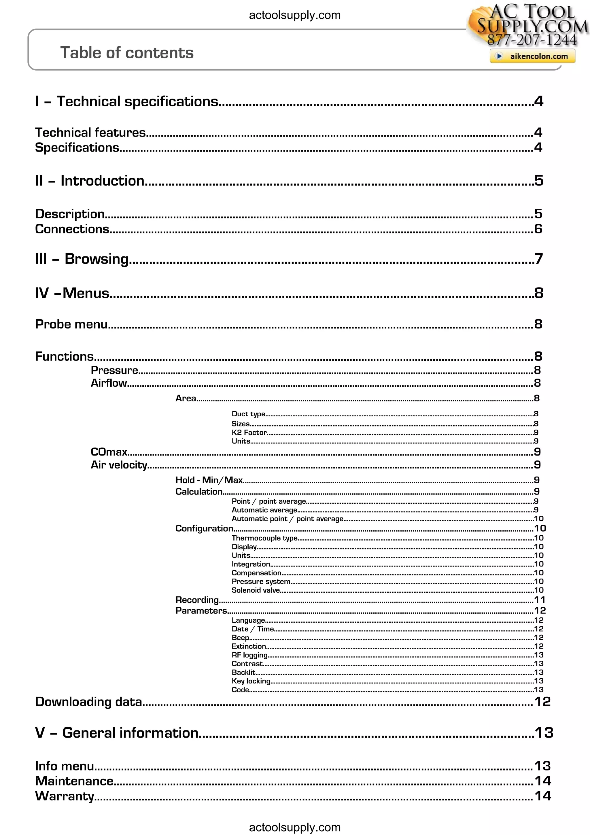 Kimo MP 200 G Thermo Anemometer Datasheet | PDF