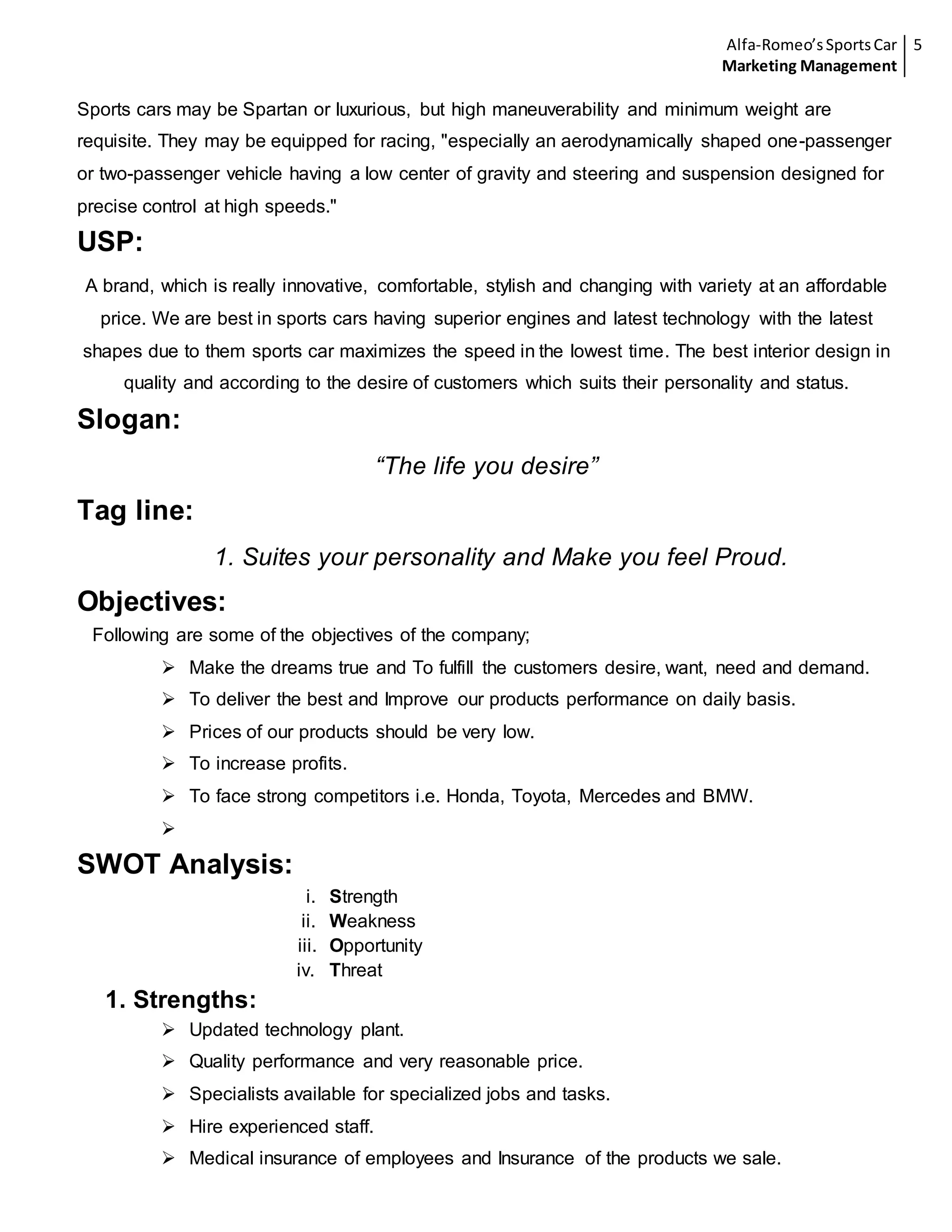 Project of Marketing on Sports Car | DOCX