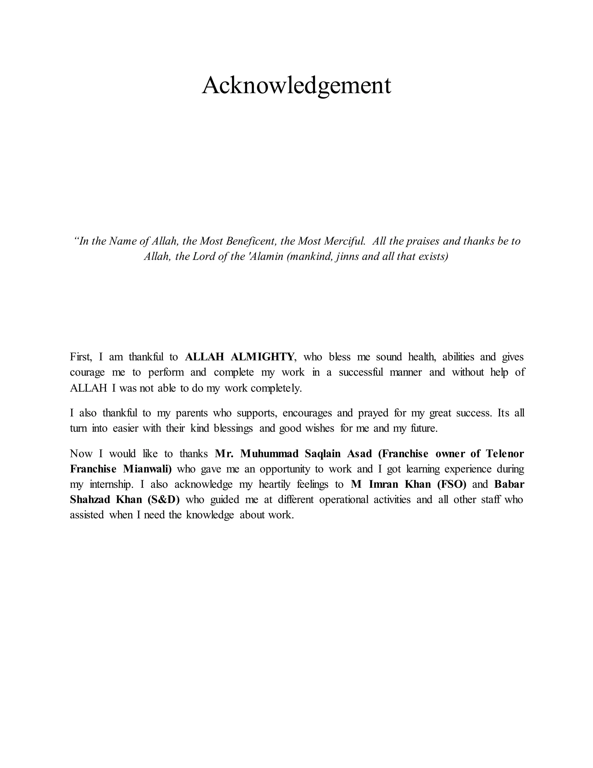 Acknowledgement Paragraph for paying thanks on given oppertunity | DOCX