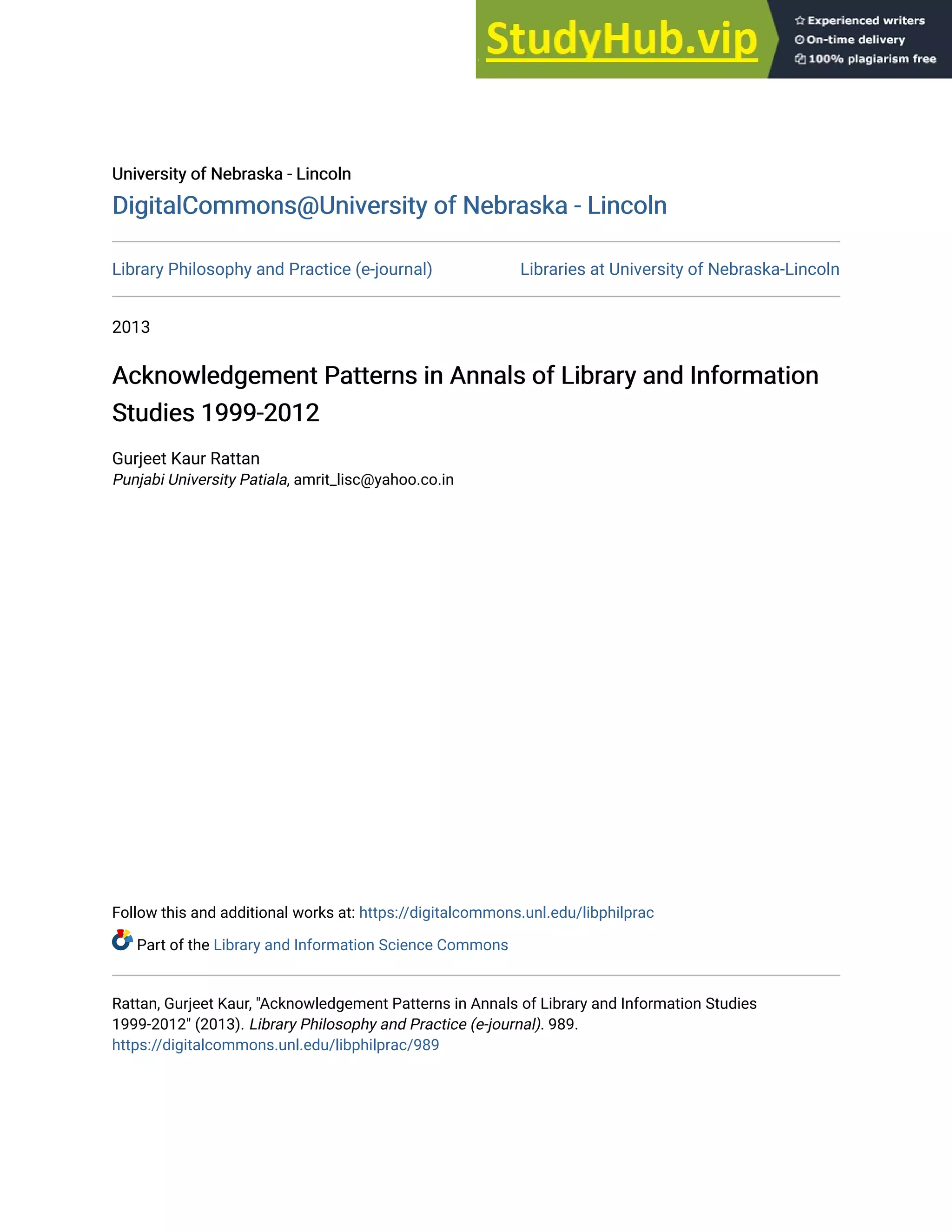 Acknowledgement Patterns In Annals Of Library And Information Studies ...