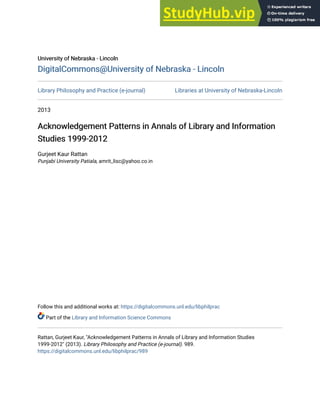 Acknowledgement Patterns In Annals Of Library And Information Studies ...