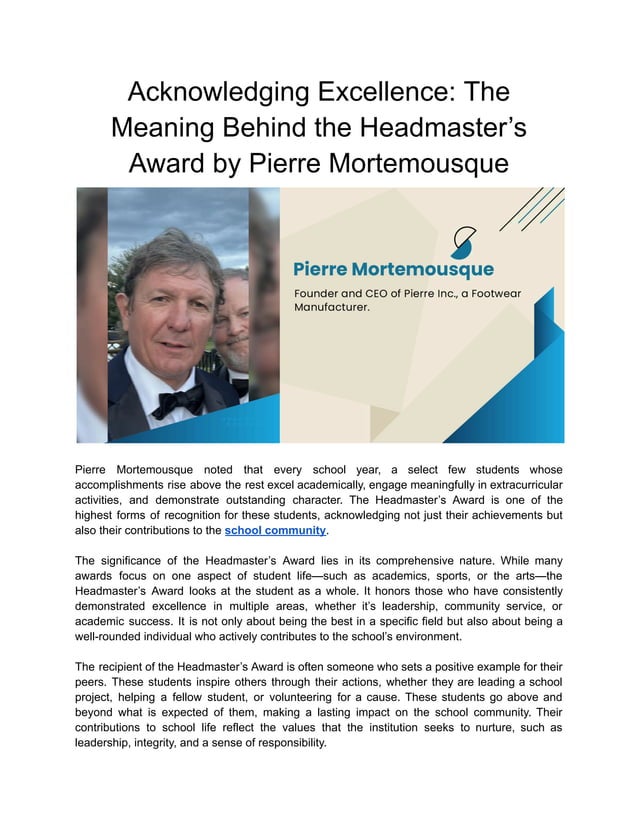 Acknowledging Excellence_ The Meaning Behind the Headmaster’s Award by ...