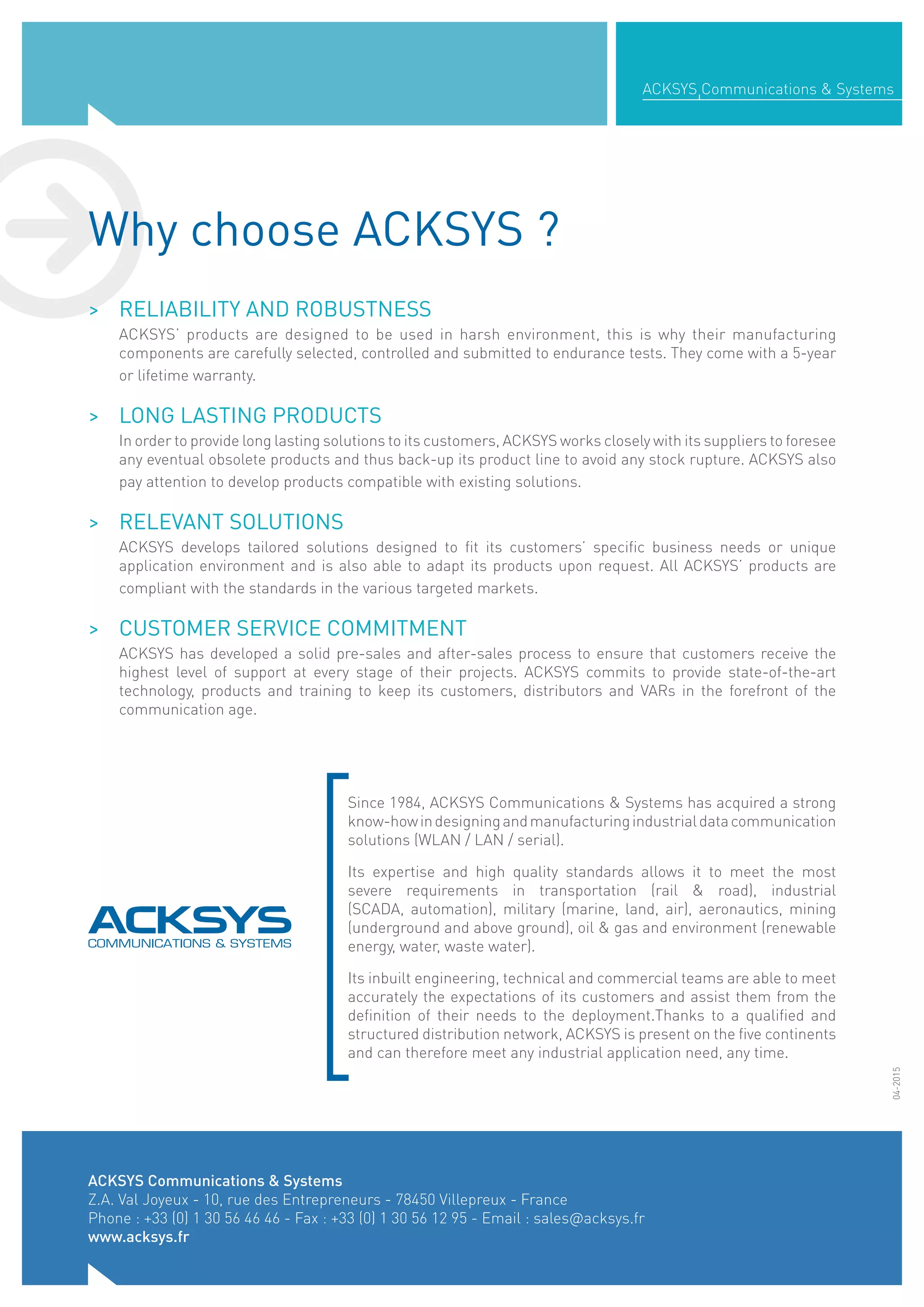 Acksys wireless connectivity train subway market portfolio | PDF