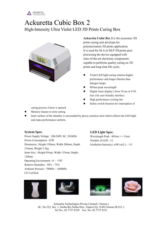 Ackuretta 405nm uv curing box | PDF