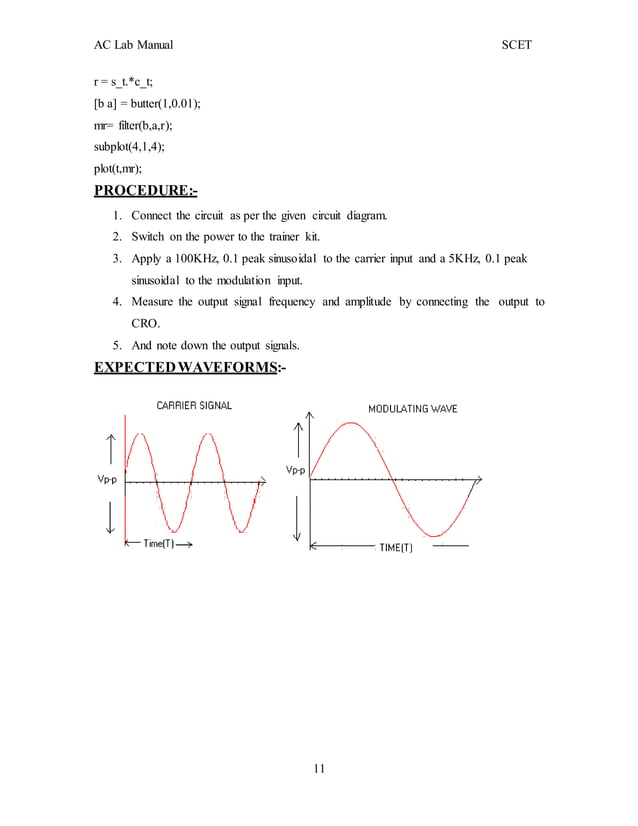 Analog Communication Engineering Lab Manual | DOC | Digital Audio ...