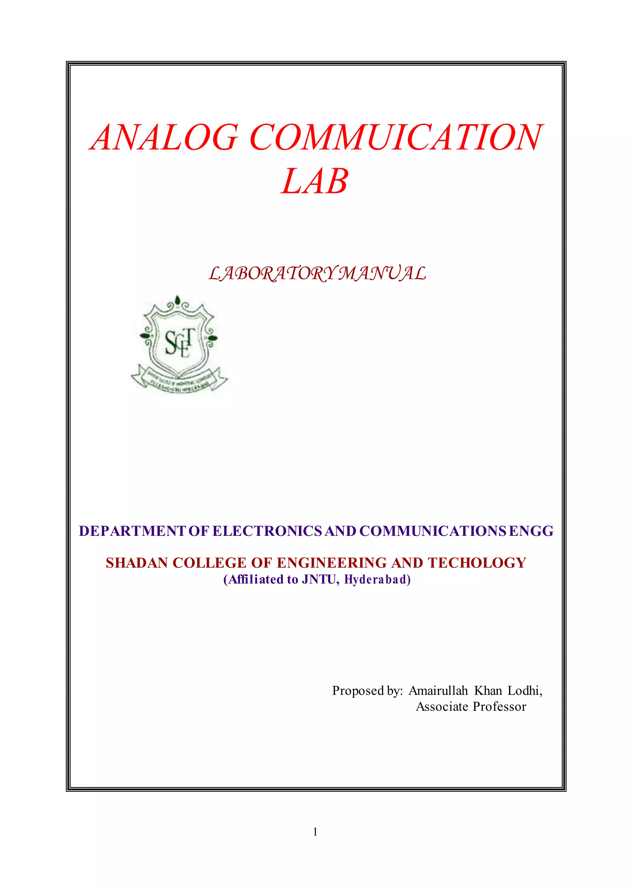 Analog Communication Lab Manual | DOC