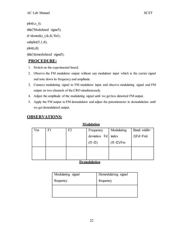 Analog Communication Lab Manual | DOC