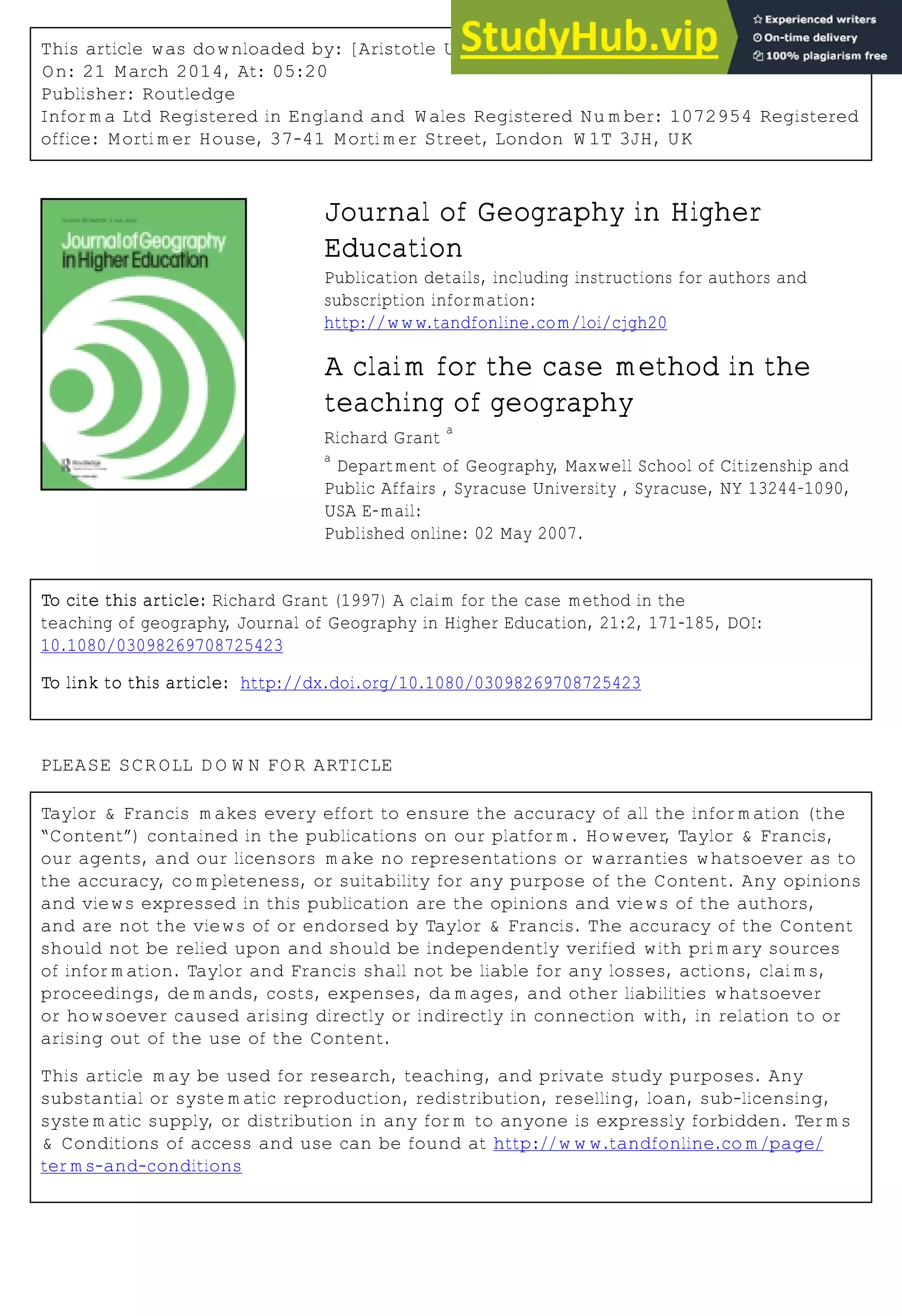 A Claim For The Case Method In The Teaching Of Geography | PDF
