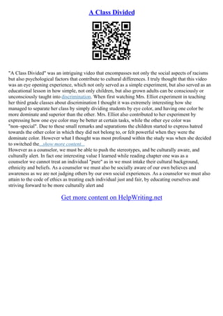 A Class Divided Essay | PDF