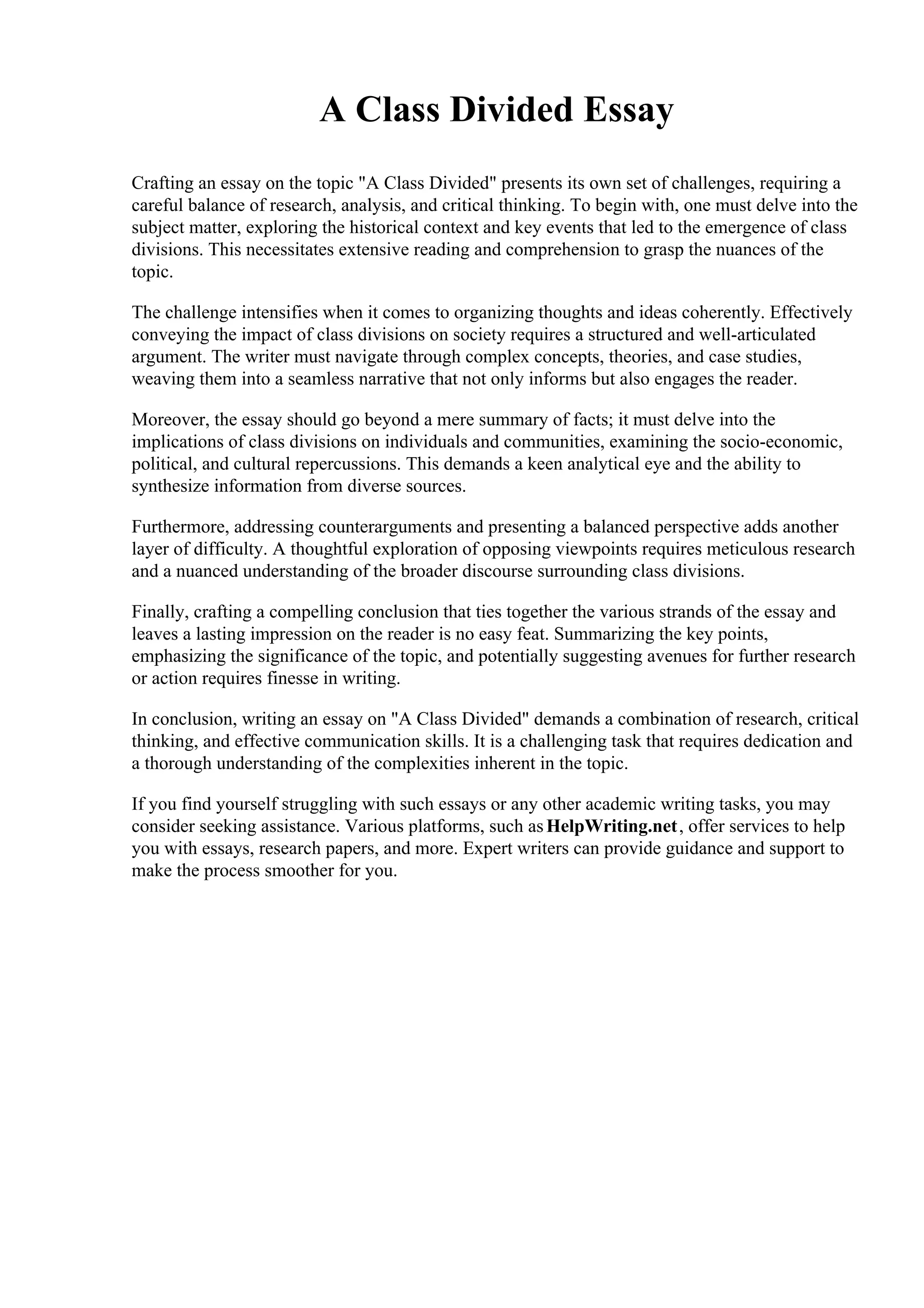 A Class Divided Essay | PDF