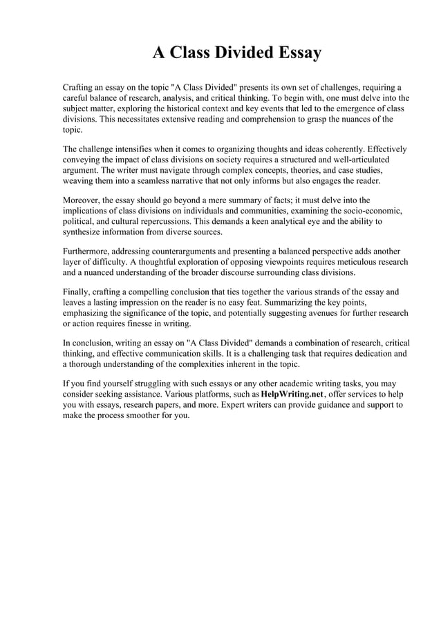 A Class Divided Essay | PDF