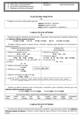 A classe dos adjetivos ficha de trabalho - 5º ano | DOC