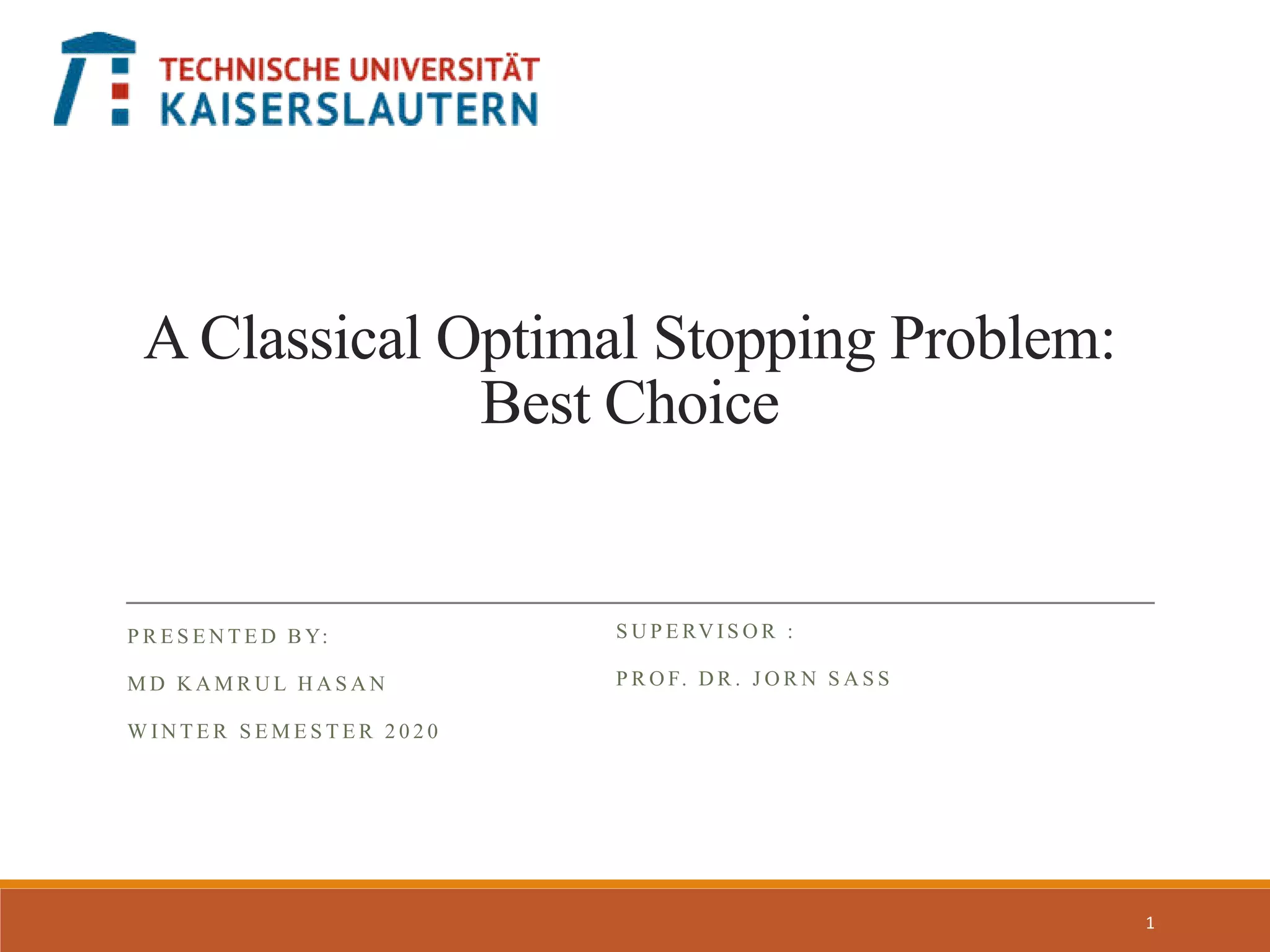 A Classical Optimal Stopping Problem: Best Choice | PDF