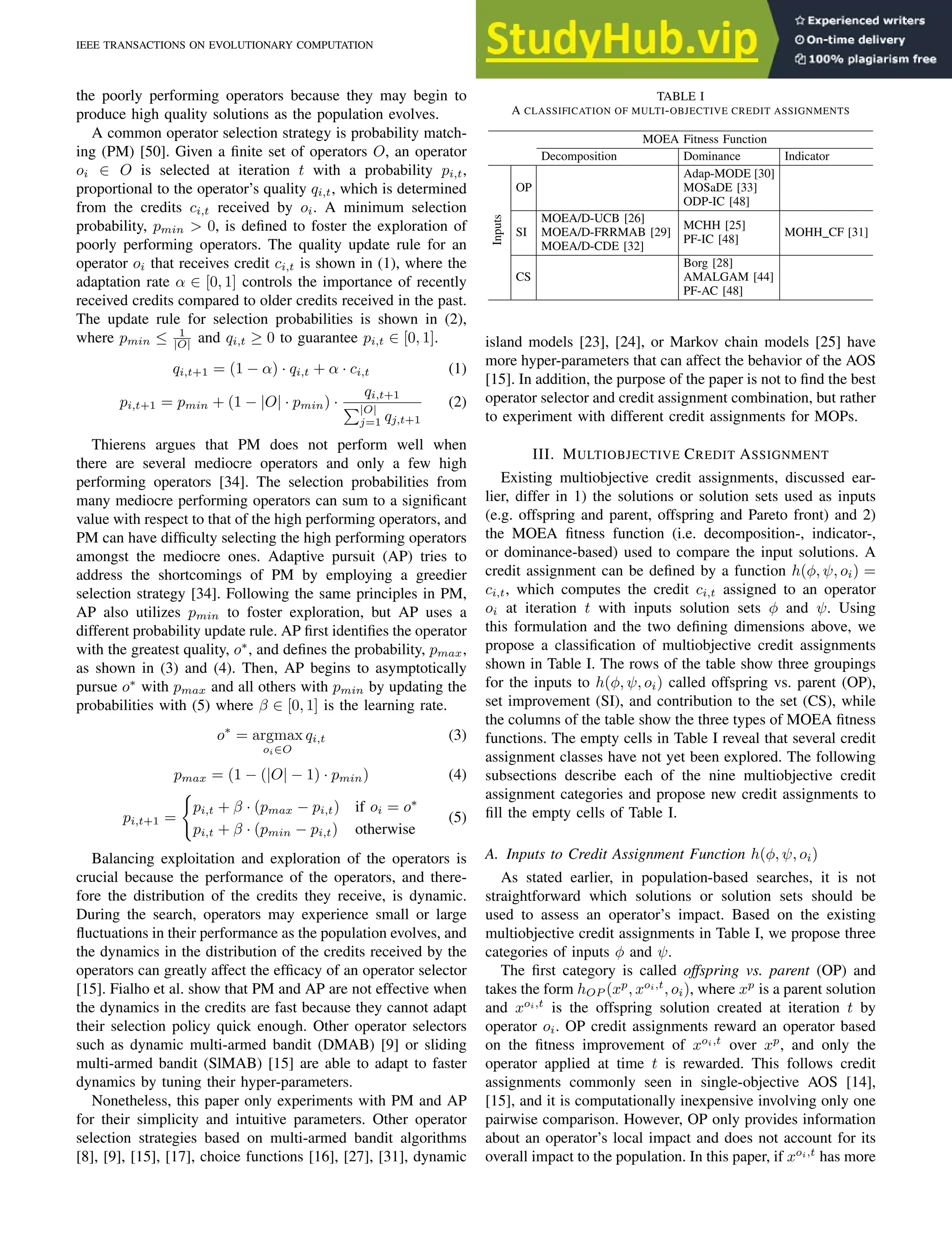 A Classification And Comparison Of Credit Assignment Strategies In
