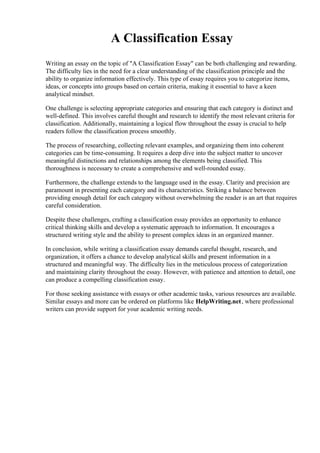 A Classification Essay. John Paul the Great Catholic University | PDF ...