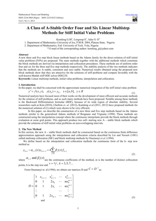 A class of a stable order four and six linear multistep methods for stiff initial value problems ...